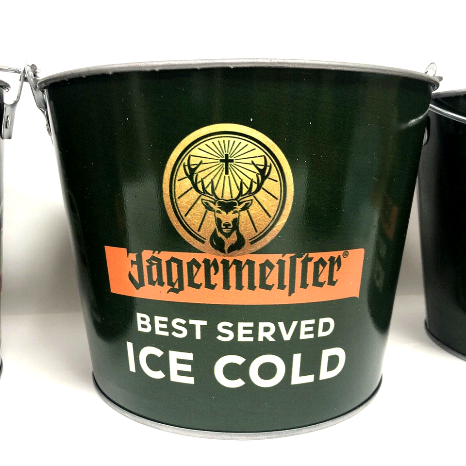 5 Pack Jagermeister Beer/Ice/Tip Bar Buckets w/Handle METAL 7” Tall 9 ...