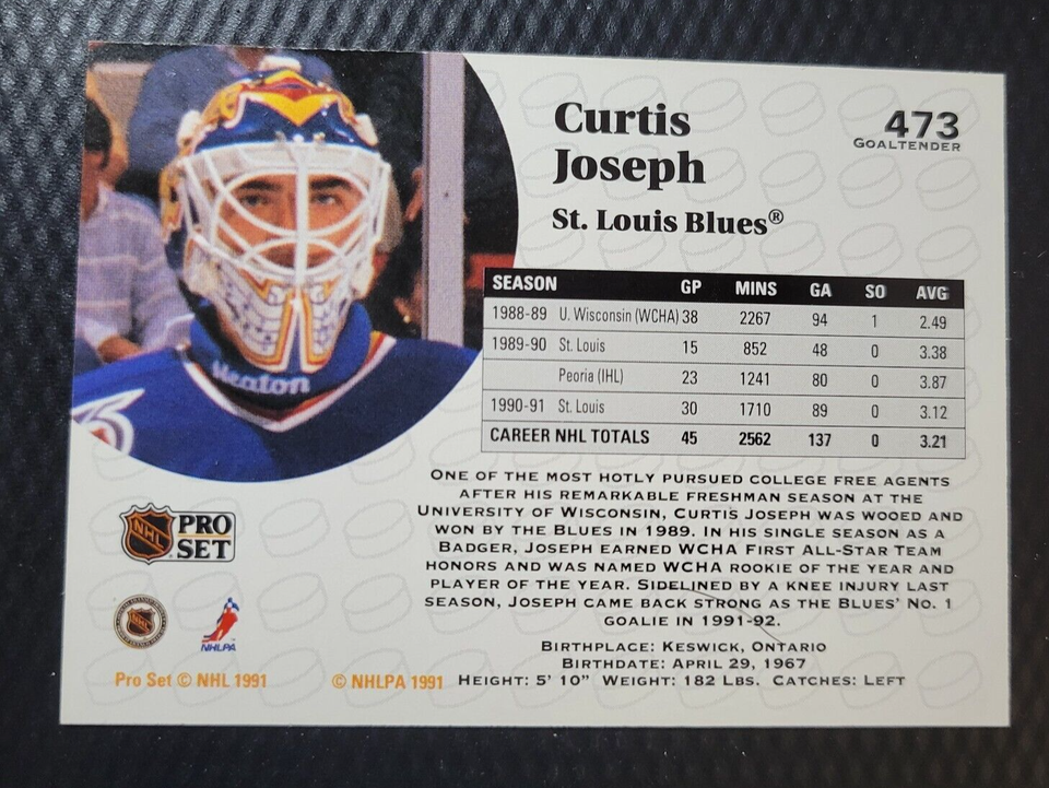 1991-92 Pro Set CURTIS JOSEPH St. Louis Blues Hockey NHL Card #473 | eBay
