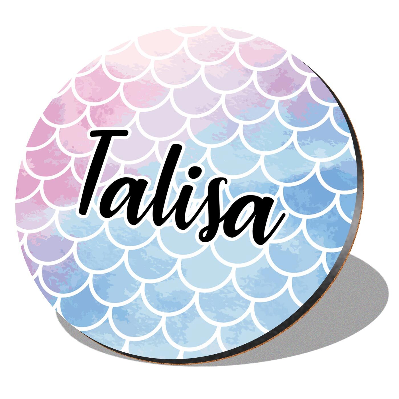 1 x Round Coaster - Name Talisa Mermaid Scales Fish Sea Lettering ...