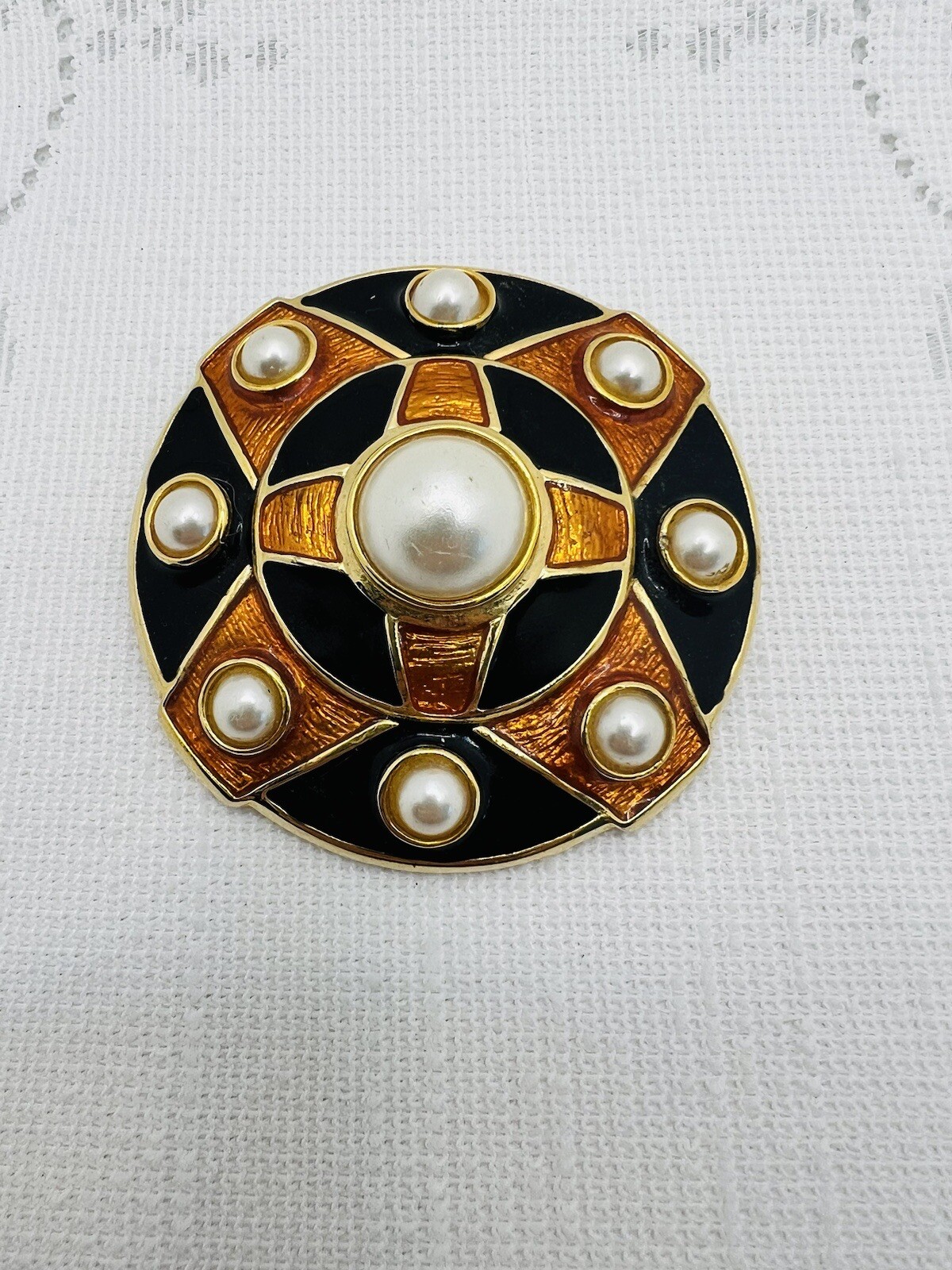 Vintage Signed Accessocraft Craft 1970s Orange Enamel… - Gem