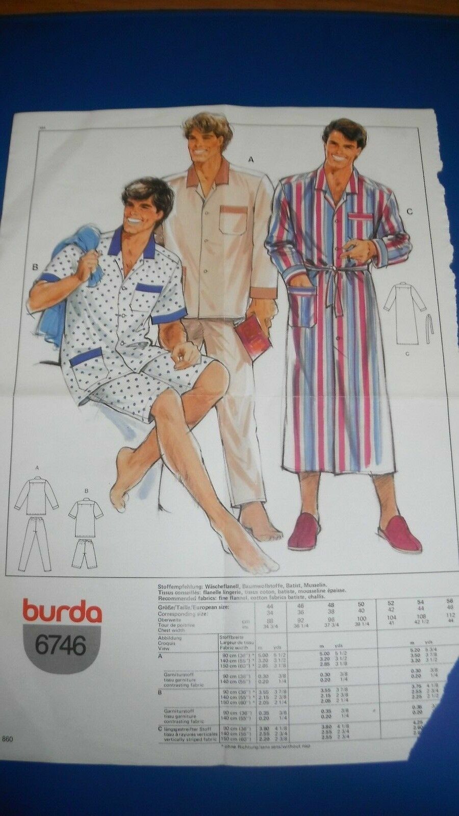 Burda Men's Nightwear Sewing Pattern UNCUT 6746 | eBay