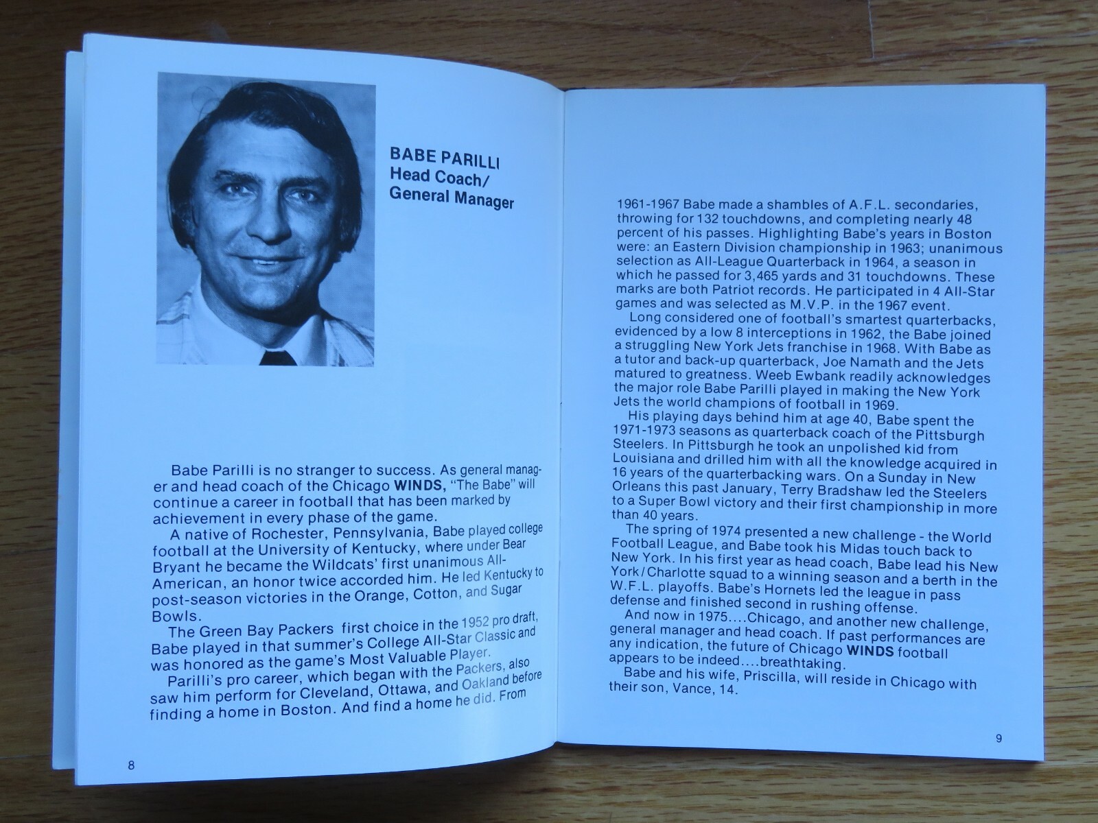 1975 WORLD FOOTBALL LEAGUE (WFL) THE CHICAGO WINDS Western Division ...