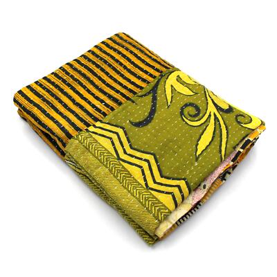 Vintage Kantha Quilt Indian Handmade Cotton Counterpane Bedding Throw ...