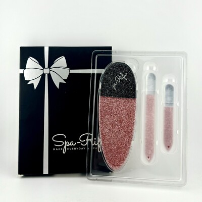 Spa-Rific Laser Etched Glass 3 Piece File MANI-PEDI SET - Rose Shimmer ...