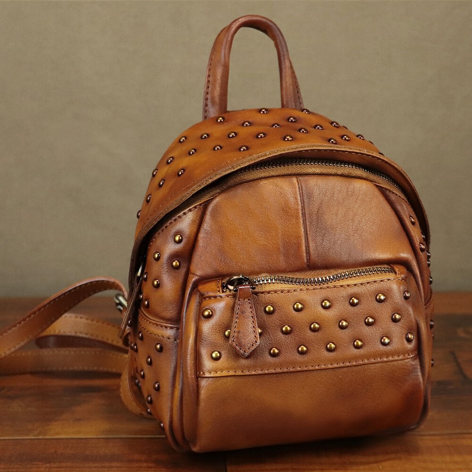 Genuine Leather Small Backpack Purses Women Knapsack Retro Leather ...