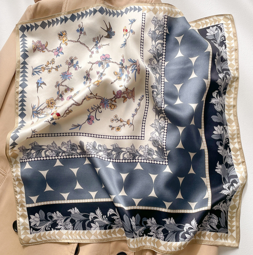 100% Silk 20" small square Scarf Women neckerchief Wrap black navy ...