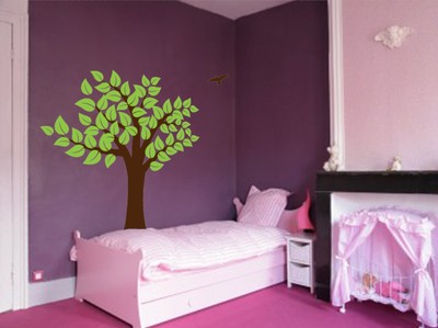 Large Wall Tree Baby Nursery Decal Leaf Cherry Birds Sticker Girl ...