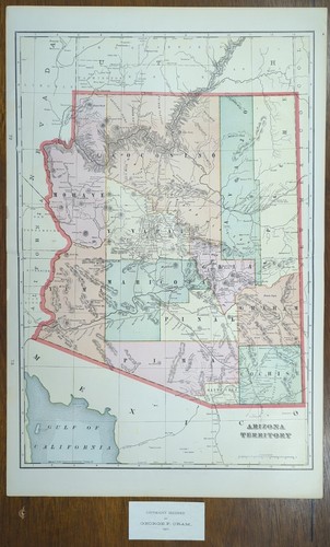 Vintage 1901 ARIZONA Map 14"x22" ~ Old Antique Original PHOENIX ...