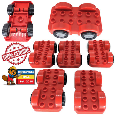 LEGO Duplo Lot of 5 Red Car Base 2x6 with Black Tires and Silver Wheels ...
