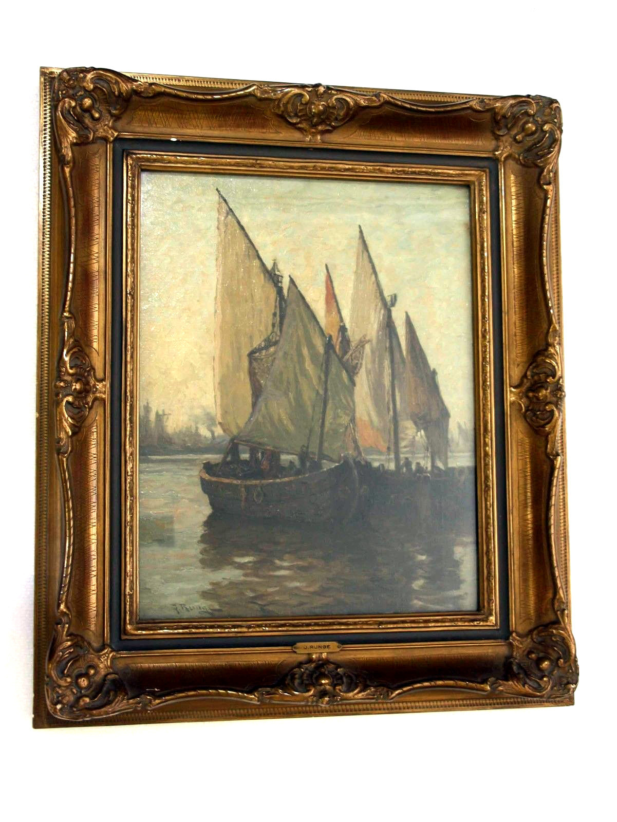 Tableau à l'huile Julius Friedrich Runge > voiliers devant le port