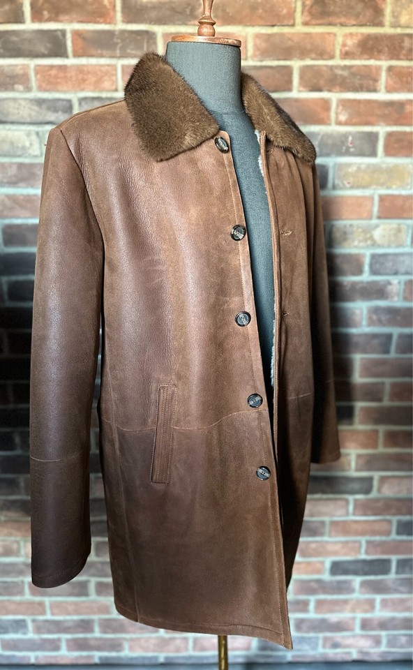 Brand New Men's Brown Genuine Sheep Skin Shearling With Real Mink ...