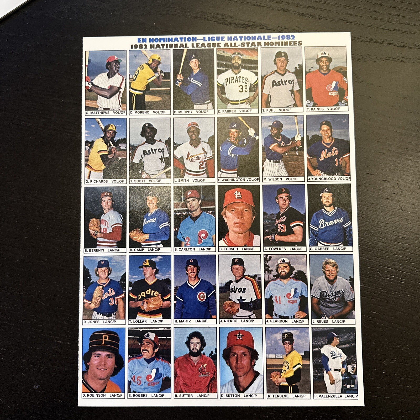 1982 All Star Game Program Full Sheet Panel HOF Raines Carlton Sutton ...