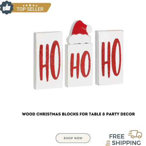Wood Christmas Blocks for Table & Party Decor - Xmas Wooden Tabletop ...
