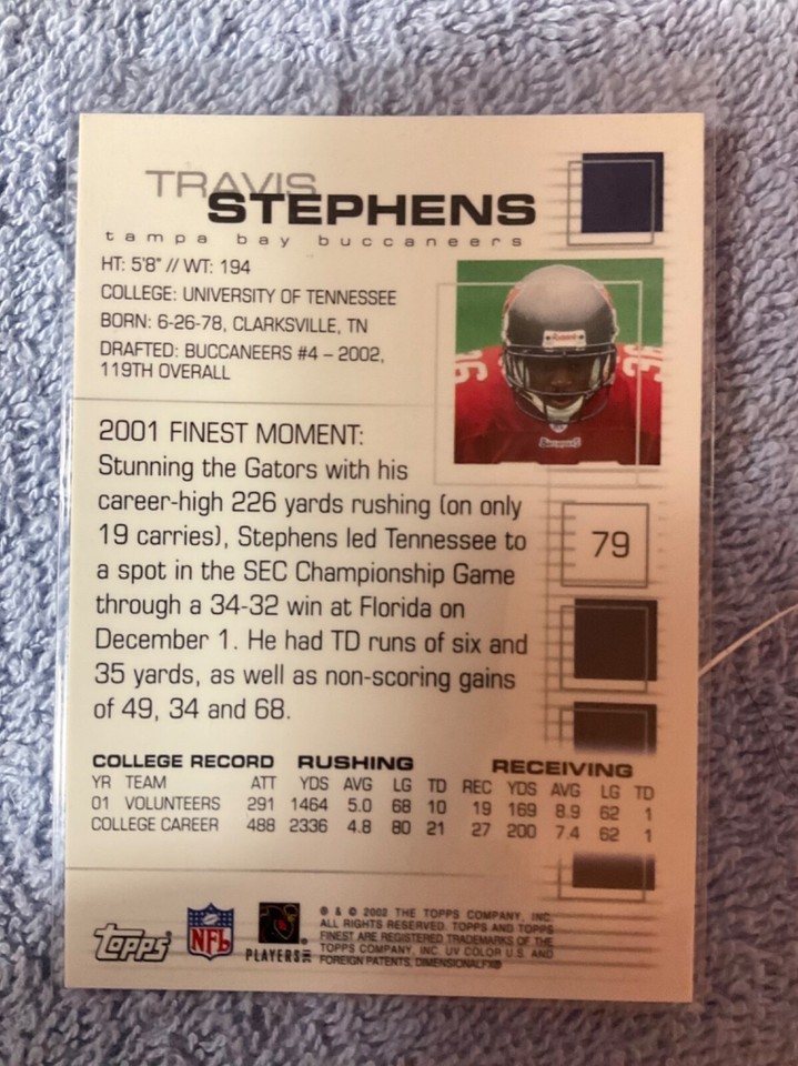 Travis Stephens Vols Bucs 2002 Topps Finest #79 ROOKIE #164 Free ...