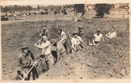1918 RPPC Military Men Practicing Digging Trenches Eugene OR ROTC ...