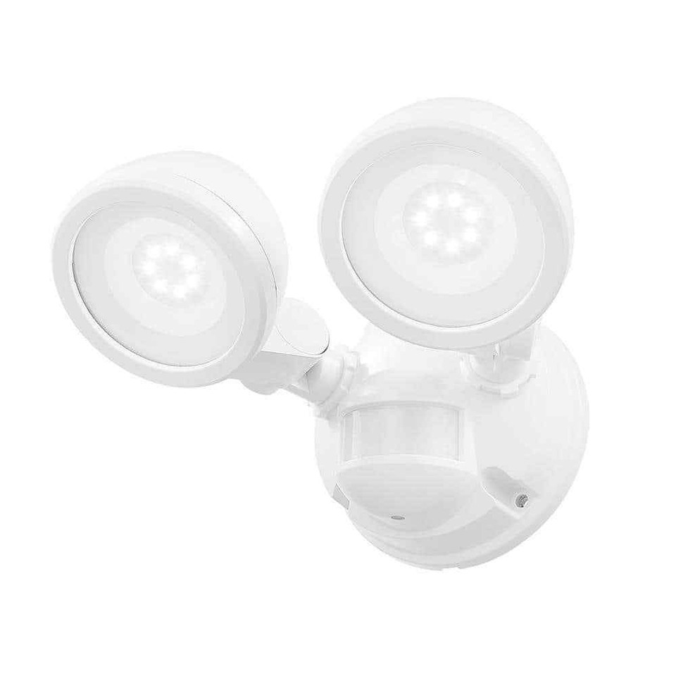 Defiant 180 White Motion Sensor Wired Outdoor 2-Head LED Flood Light ...