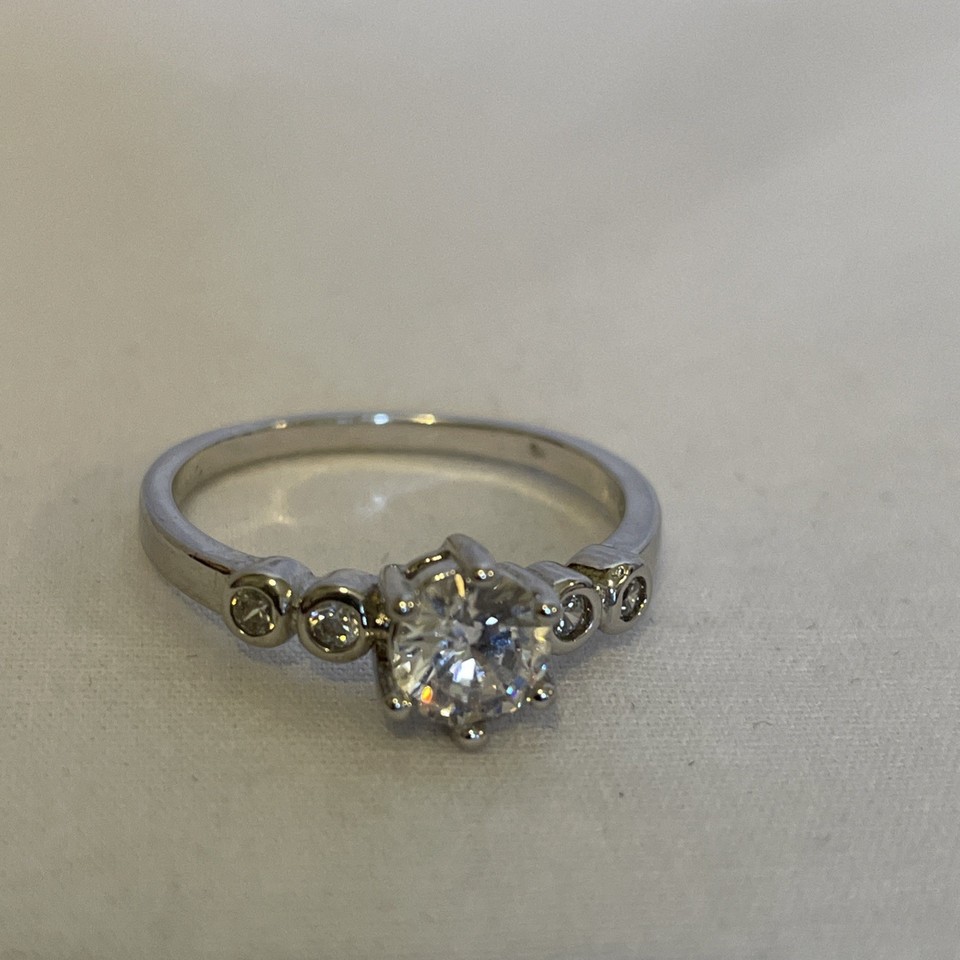 Sparkling Silver Tone Clear Stone Solitaire Costume Ring Size 8.5 ...