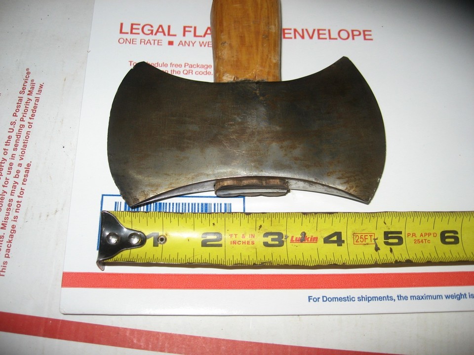 OLDER VERY SMALL DOUBLE BIT AXE HEAD SADDLE AX WITH WOODEN HANDLE 5 ...