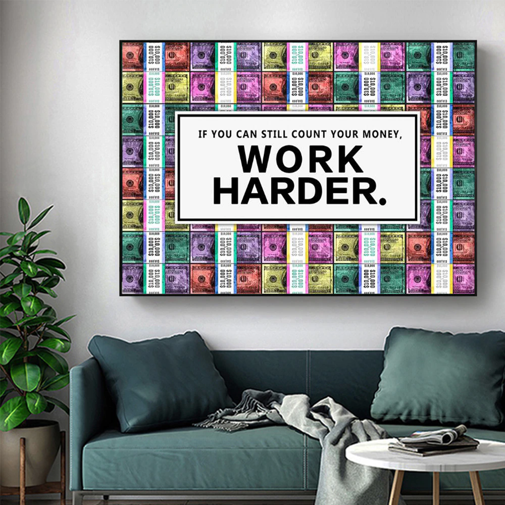 Dollar Work Hard Money Finance Motivation Wall Poster Art HD Print ...