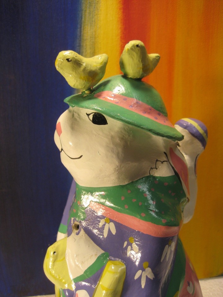 Papier Paper Mache Handpainted Cute Country Style Easter Bunny w/Chicks ...
