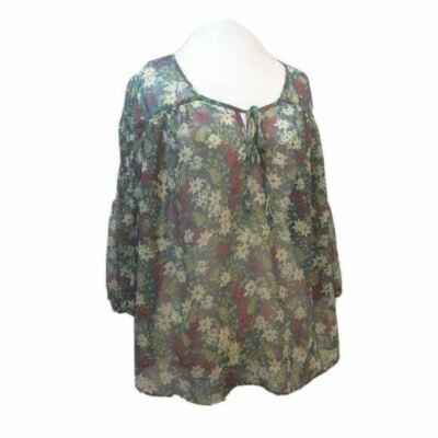 Urban Outfitters Pins And Needles Green Red Floral Sheer Top S | eBay