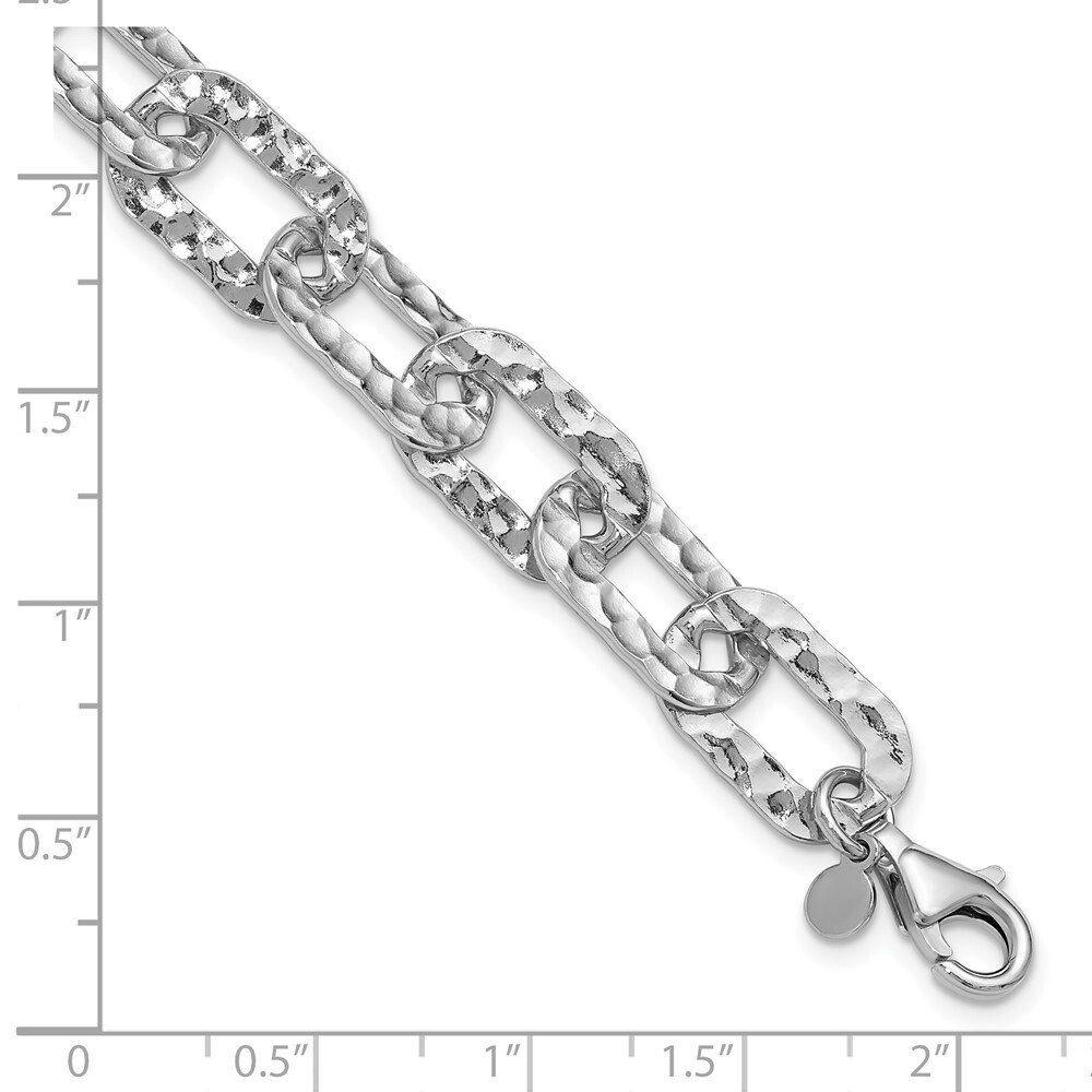 Sterling Silver Rh-pl Polished/Hammered Fancy w/1in ext. Bracelet | eBay