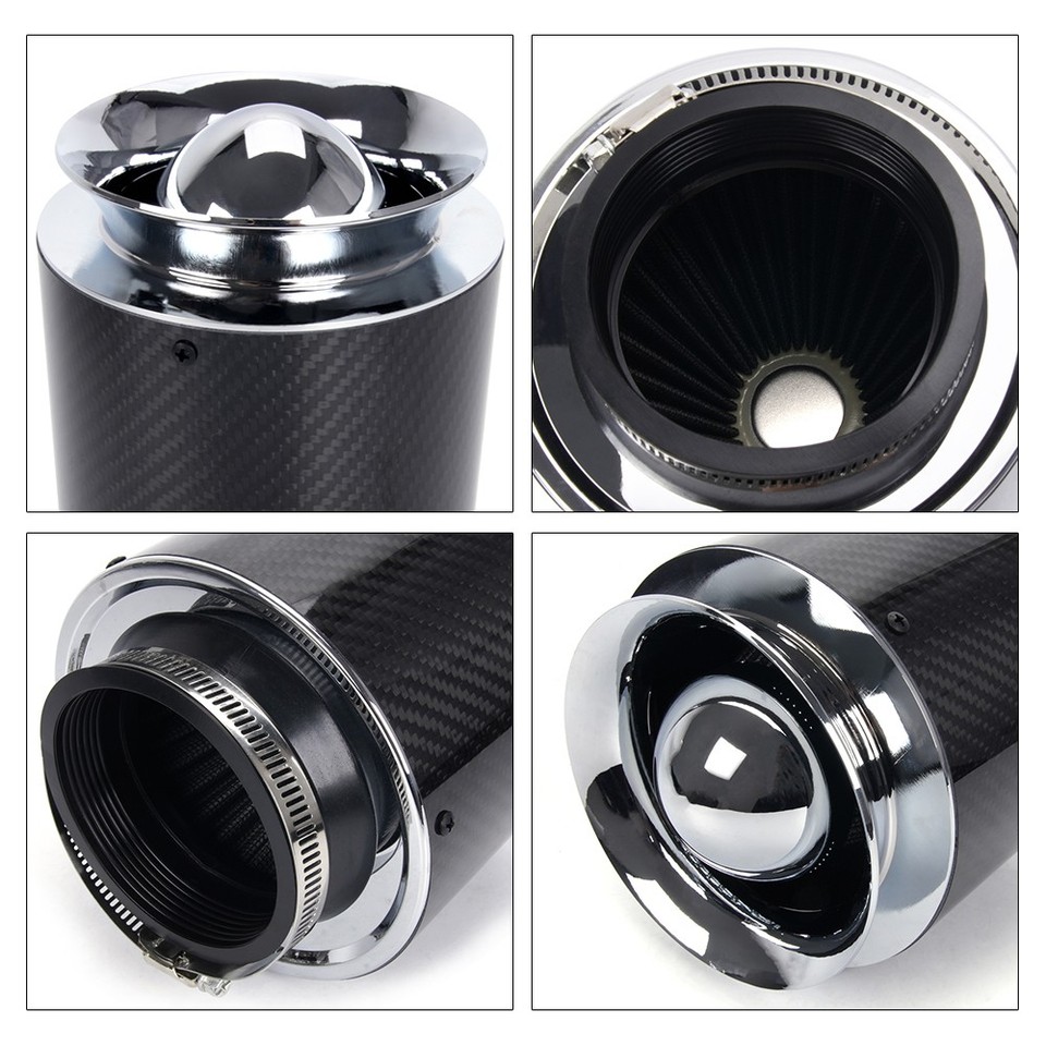 3" 76mm Real Carbon Fiber Air Filter High Flow Inlet Dry Cold Air ...