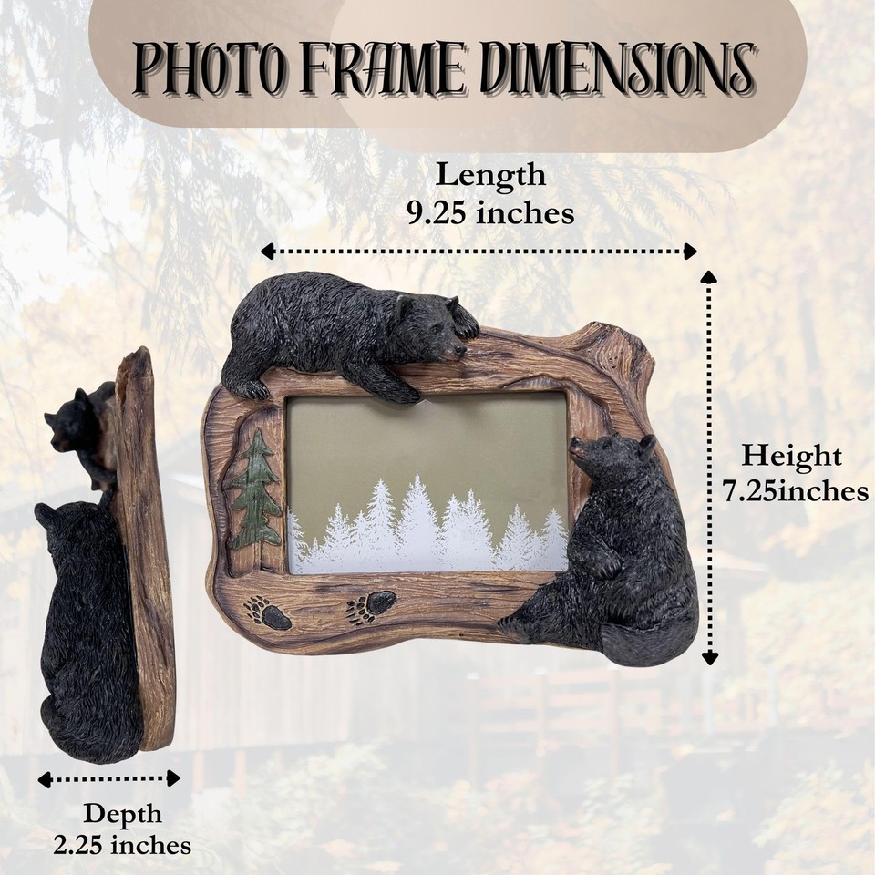Black Bear Tabletop Picture Frame – Rustic Lodge Wildlife with Wood ...
