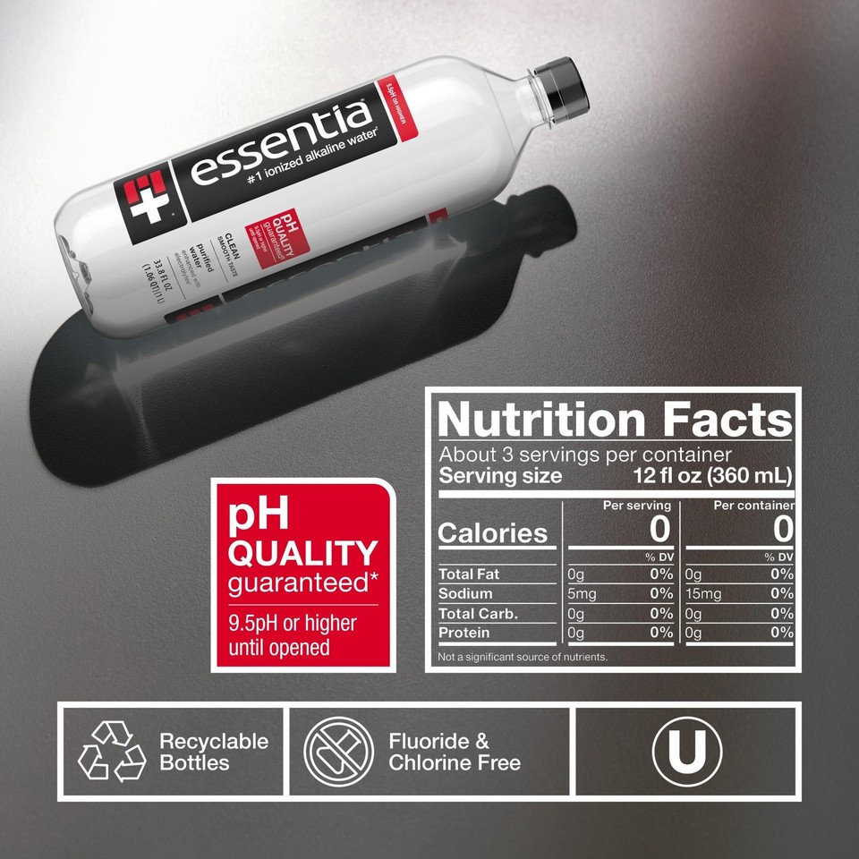 Essentia 1 Liter Bottled Water 99.9 Pure, Infused with Electrolytes for ...