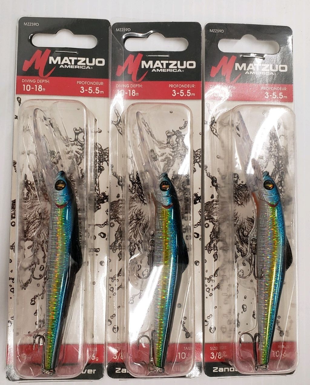 3-Matzuo Zanda Shad Jerkbait Walleye 3-5/8" 3/8OZ Black Blue Prism 3 ...
