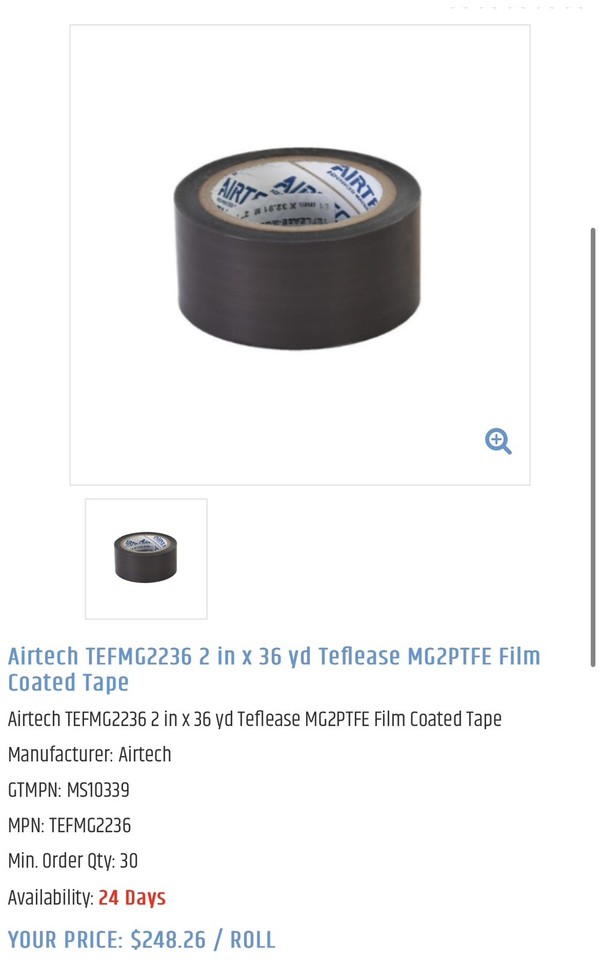 Airtech TEFMG2236 2 in x 36 yd Teflease MG2PTFE FilmCoated Tape PTFE ...