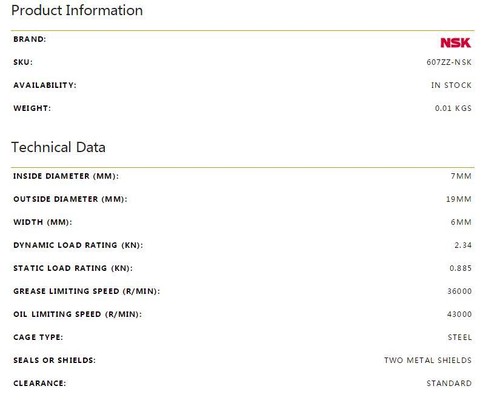 1PC NSK 607ZZ Deep Groove Ball Bearings 7x19x6mm | eBay