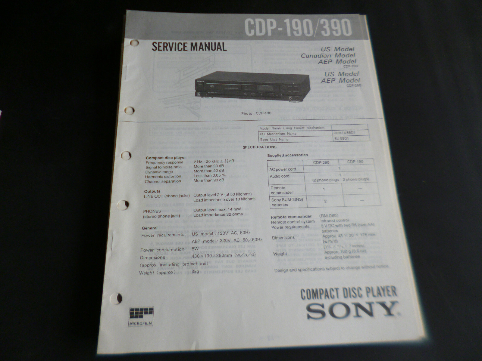 Original Service Manual Schaltplan Sony CDP-190/390 | eBay.de