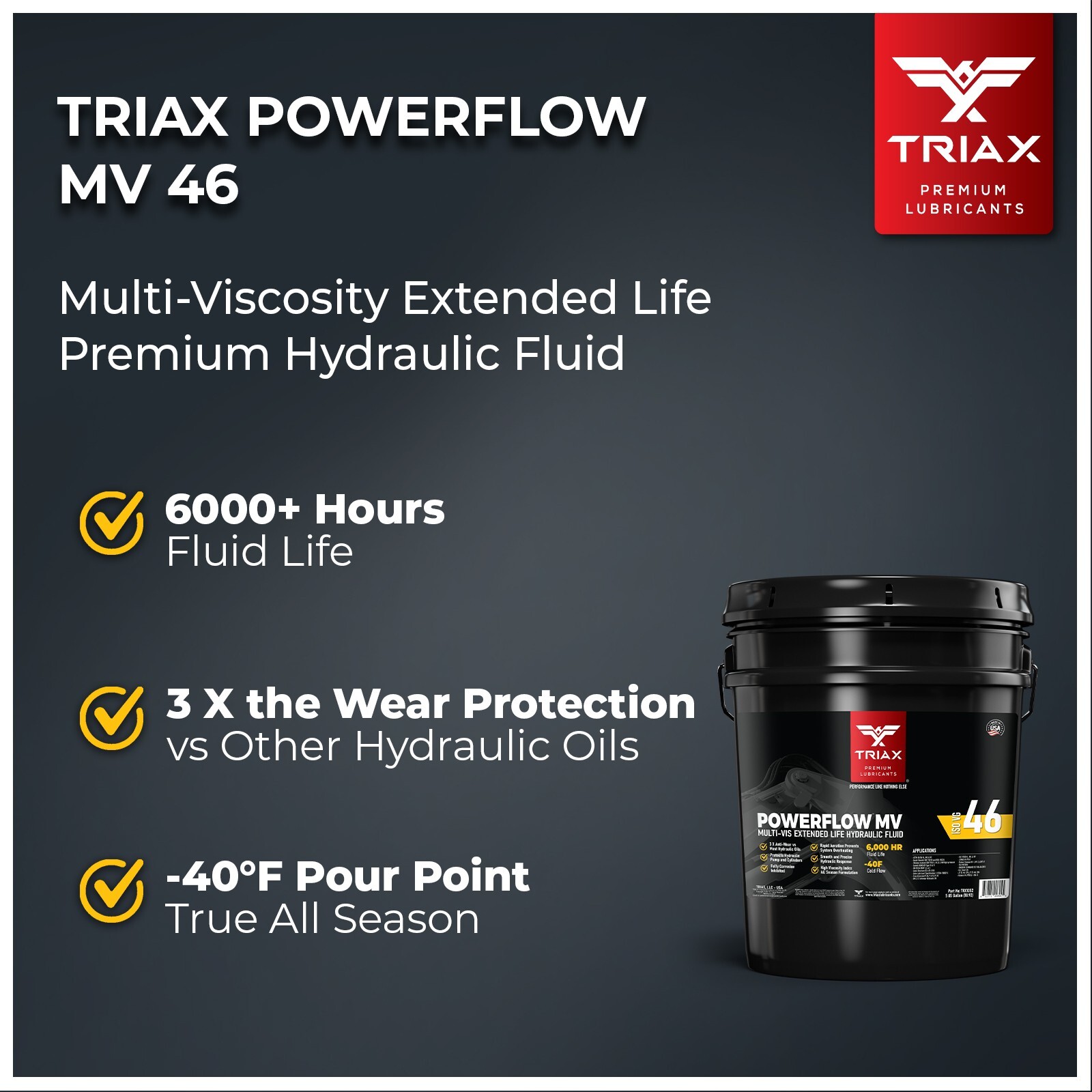 TRIAX Powerflow MV 46 - Multi-Viscosity Hydraulic Oil (5 Gallon Pail ...
