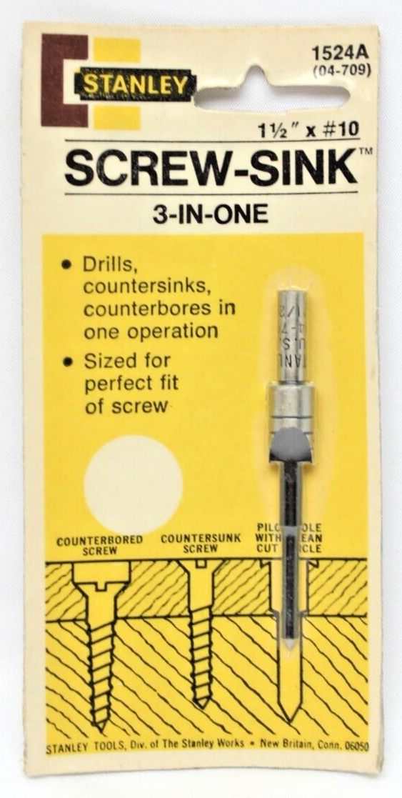 RARE Vintage Stanley 3-In-One Screw-Sink 1-1/2" x #10 #1524A (04-709 ...