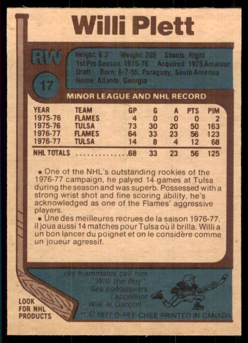 1977-78 O-Pee-Chee Willi Plett RC Atlanta Flames #17 | eBay