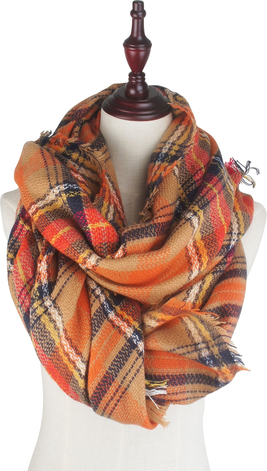 Women's Plaid Blanket Fall Winter Scarf Wrap Oversized Shawl Orange for ...