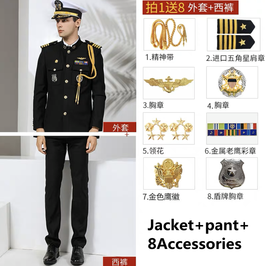 US Navy Admiral Captain Army Officer Uniform Mandarin Collar Jacket ...