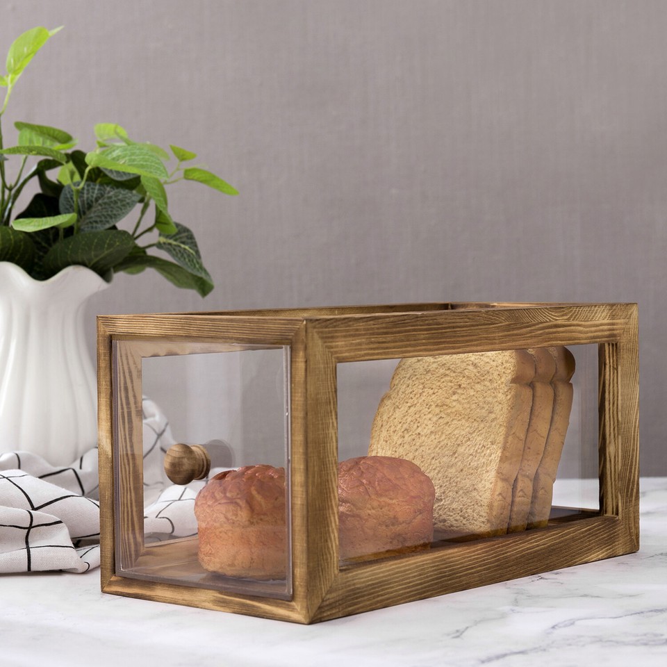 MyGift 13-inch Acrylic Bread Loaf Display Case Storage Box w/ Rustic ...