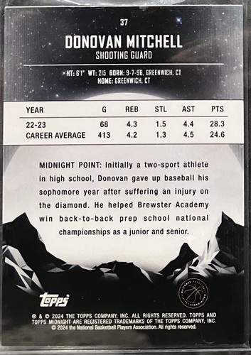 1/1 Donovan Mitchell Blacklight 2023-24 Topps Midnight #37 ONE OF ONE ...