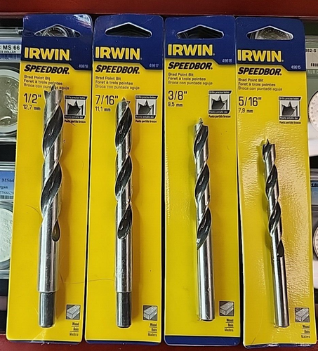 IRWIN Speedbor. 1/2" 7/16” 3/8 " 5/16" Wood Boring Brad 4 Bits | eBay