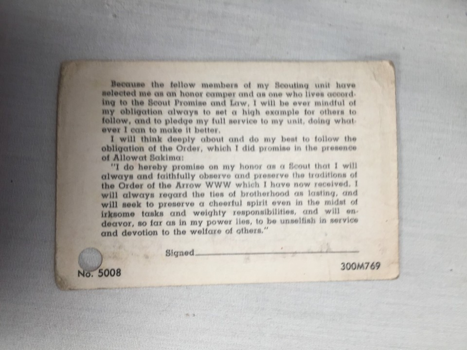 Colonneh OA Lodge 137 1971 Brotherhood membership card BSA Paperwork | eBay