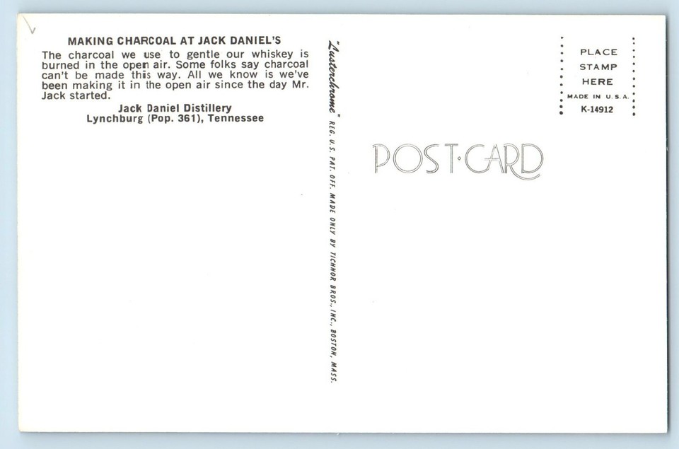 Lynchburg Tennessee Postcard Jack Daniel Distillery Charcoal Whiskey ...