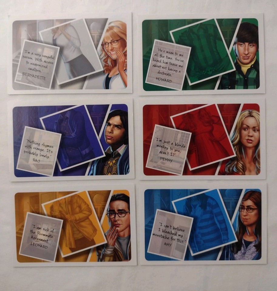 Big Bang Theory Clue Game Replacement Pieces 6 Rumor Cards Complete Set ...