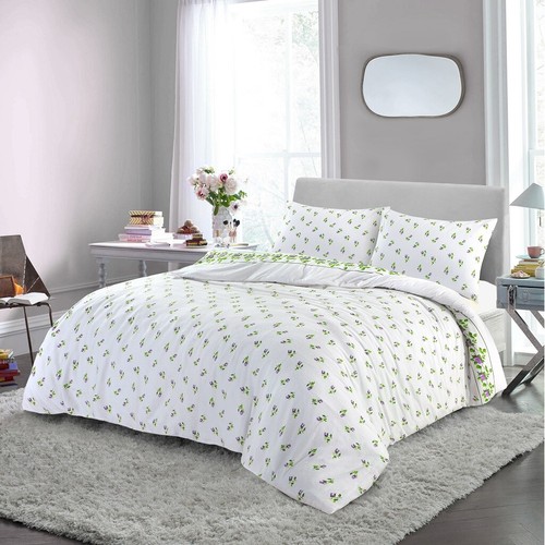 Rosebud Pattern 100% Brushed Cotton Duvet Cover Bed Set Single Double ...