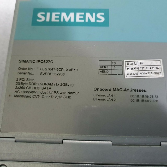 Siemens 6ES7647-6CD10-0EX0 NO HDD SIMATIC IPC627C 2GB DDR3 i3 CPU 330 ...