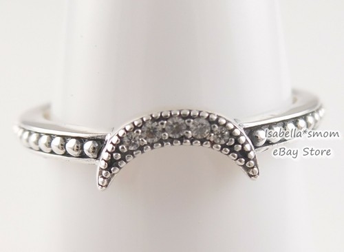CRESCENT MOON Authentic PANDORA Beaded Band Ring 5 199156C01-50 NEW w ...
