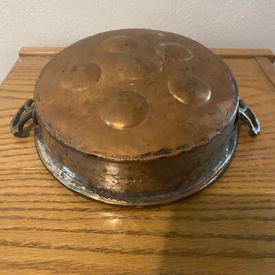 Antique Primitive Copper Plated Egg Poaching Escargot Pan 9" Brass ...