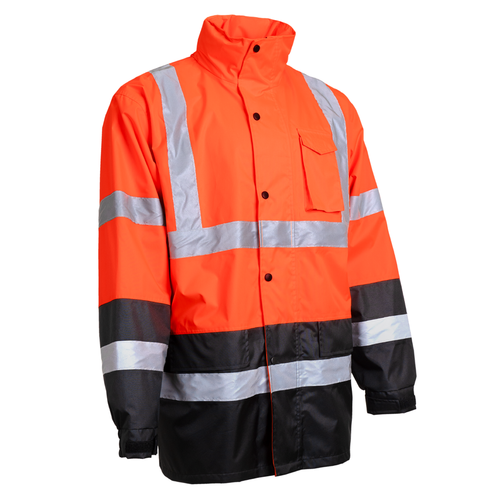 Safety Rain Jacket Reflective Green Hi-Vis Raincoat Rainjacket w Hood S ...