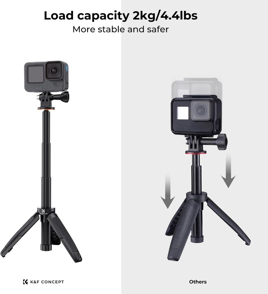 K&F CONCEPT Selfie Stick Tripod Extendable Vlog Portable Stand fr GoPro ...